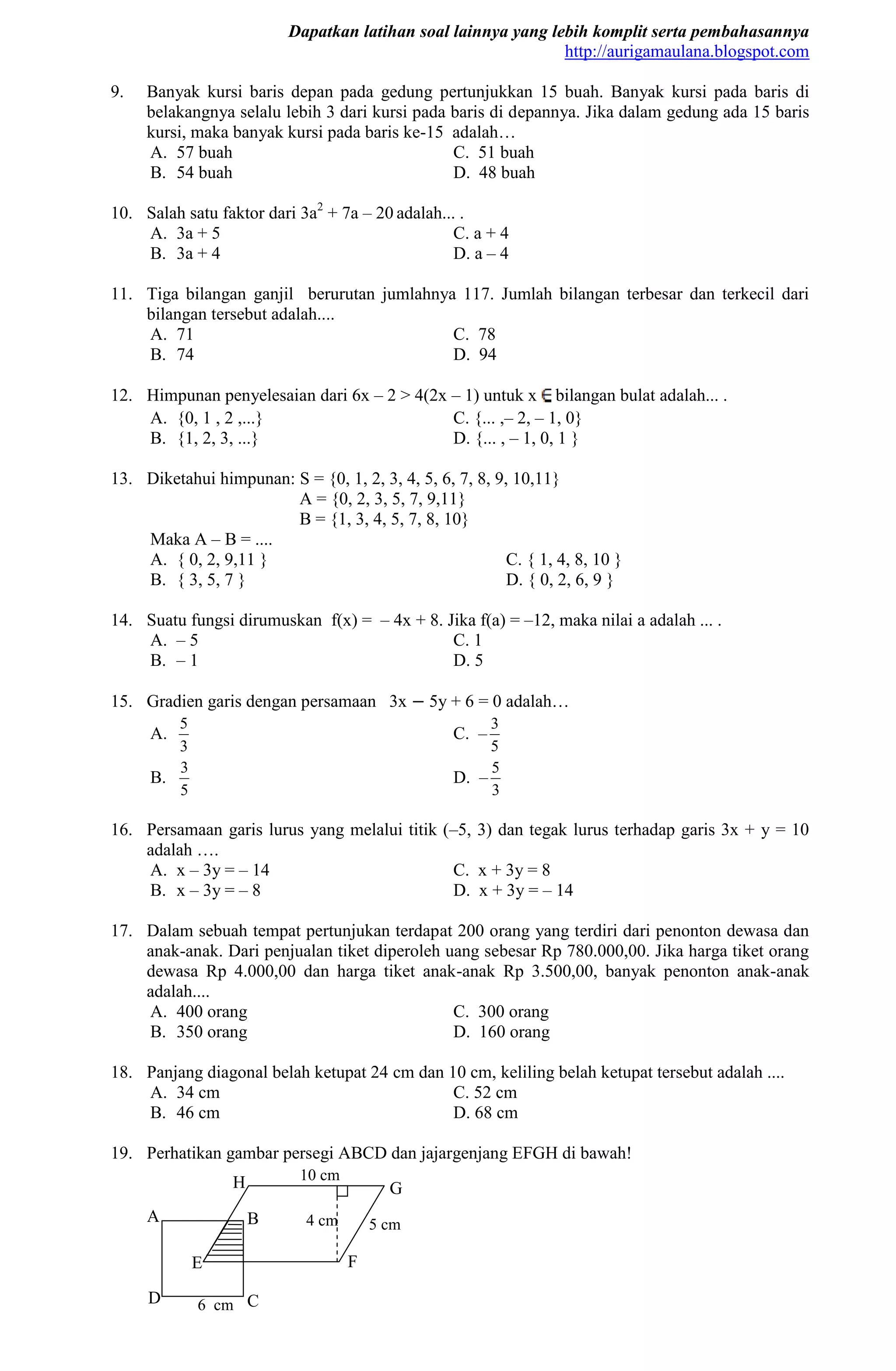 Soal smp matematik | PDF