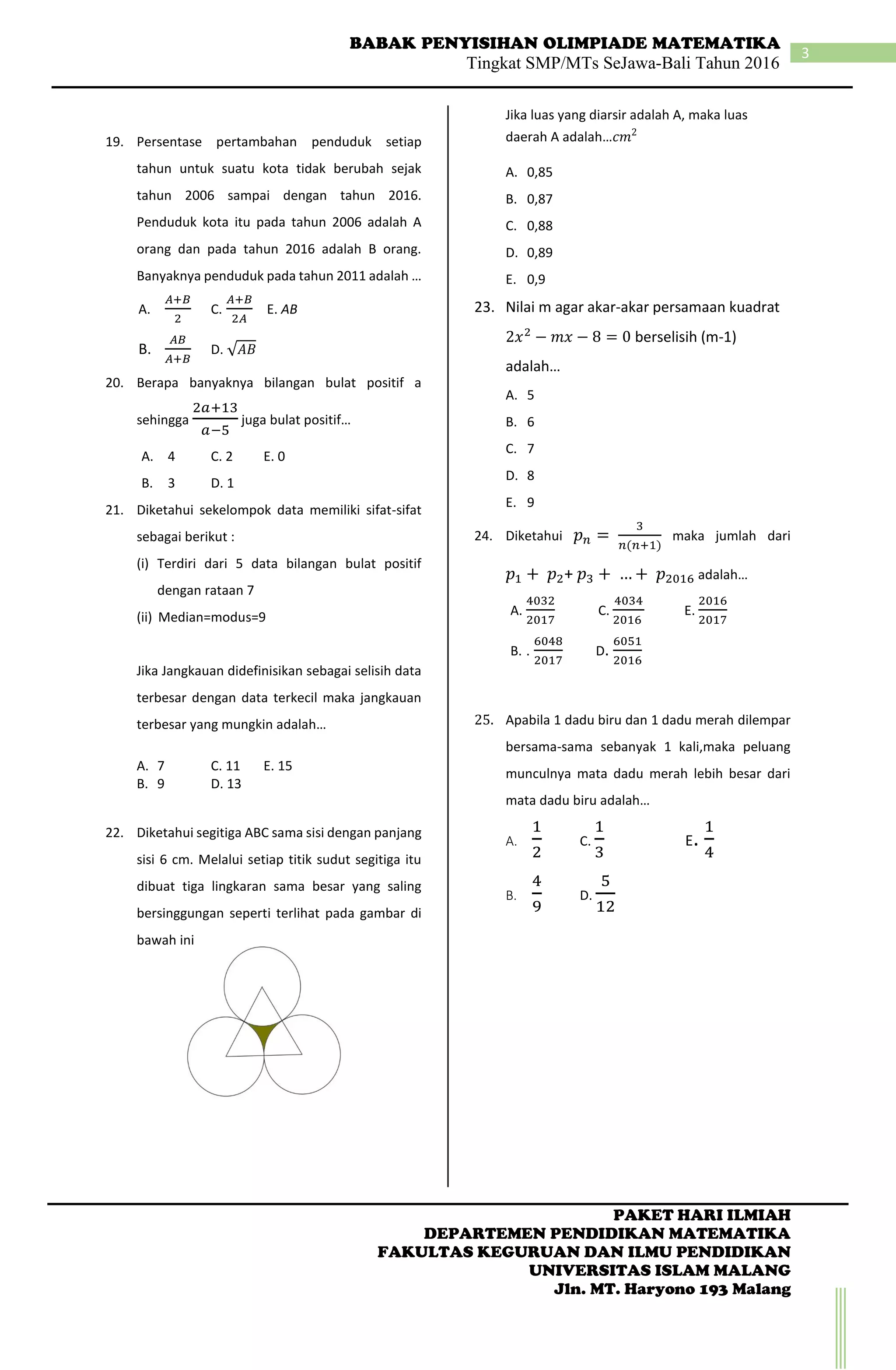 Soal smp phi 2016 fix | PDF