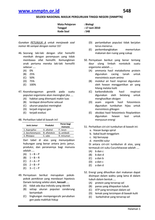 Soal snmptn biologi_kode_548 | PDF