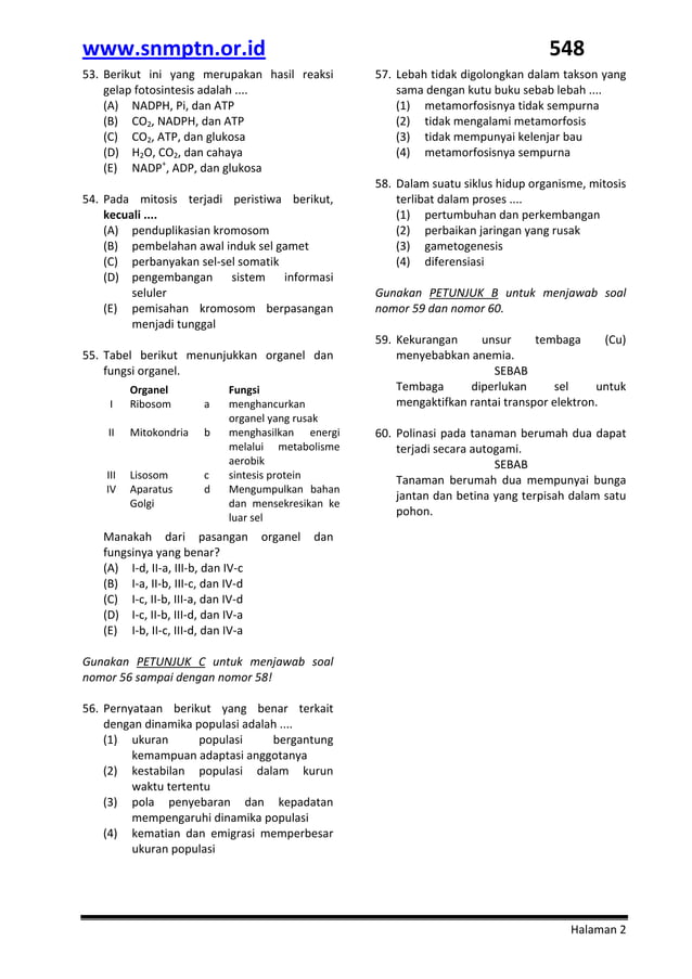 Soal snmptn biologi_kode_548 | PDF
