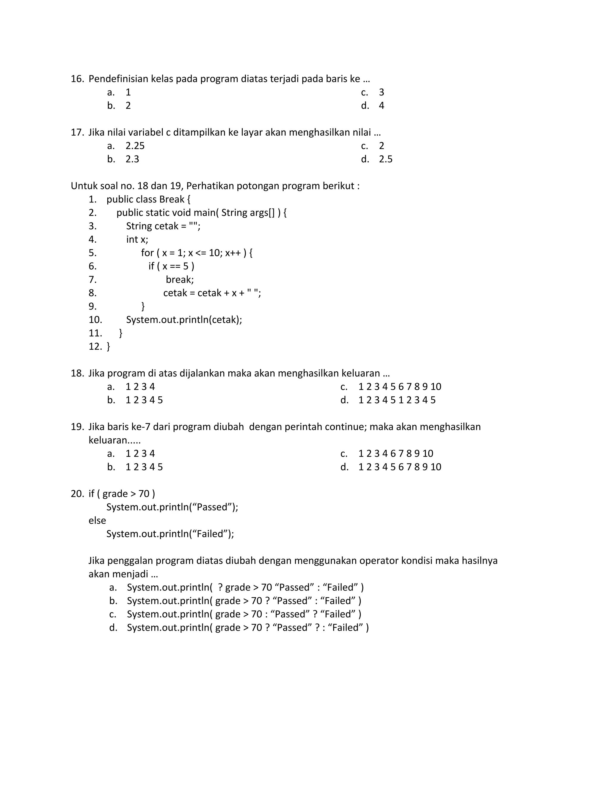 Soal soal pbo java | PDF
