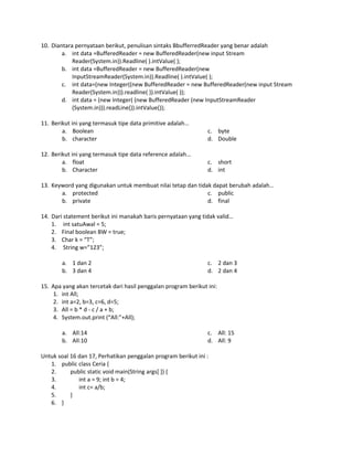 Soal soal pbo java | DOC