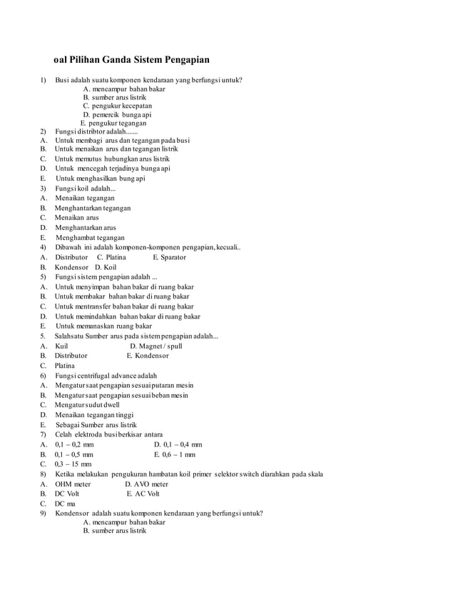 Soal soal sistem rem | DOCX