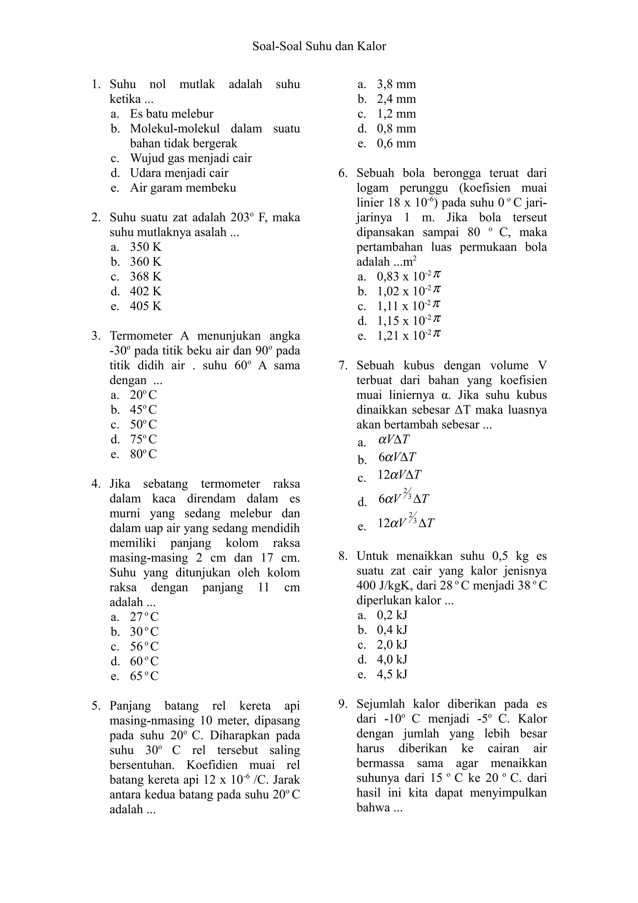 Soal suhu dan kalor | RTF
