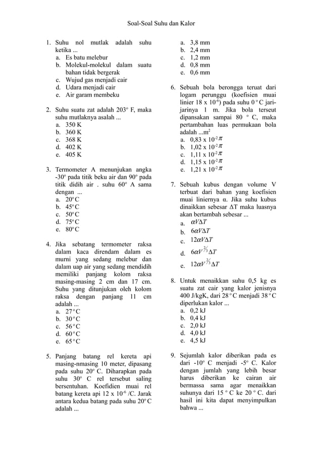 Soal suhu dan kalor | RTF