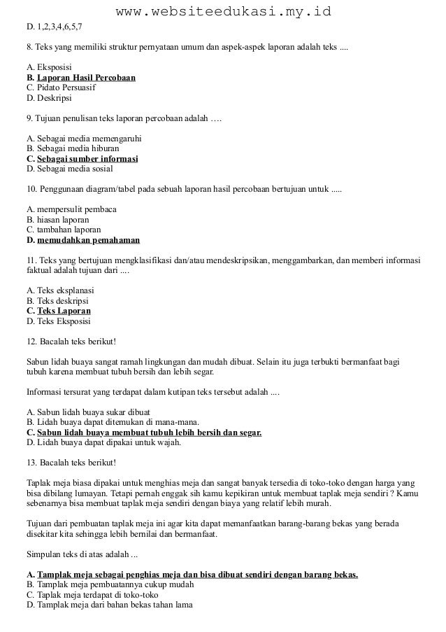 Soal teks laporan percobaan kelas 9 | PDF