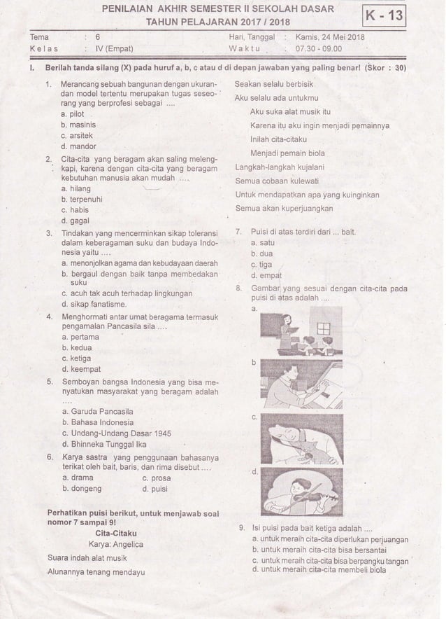 Soal tema 6 kelas 4 kurikulum 2013 | PDF