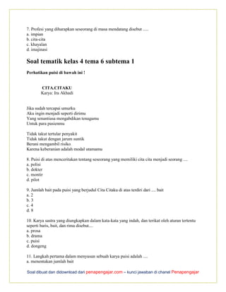 Soal tema 6 kelas 4 subtema 1 | PDF