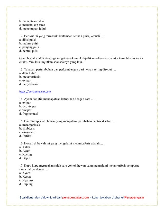 Soal tema 6 kelas 4 subtema 1 | PDF