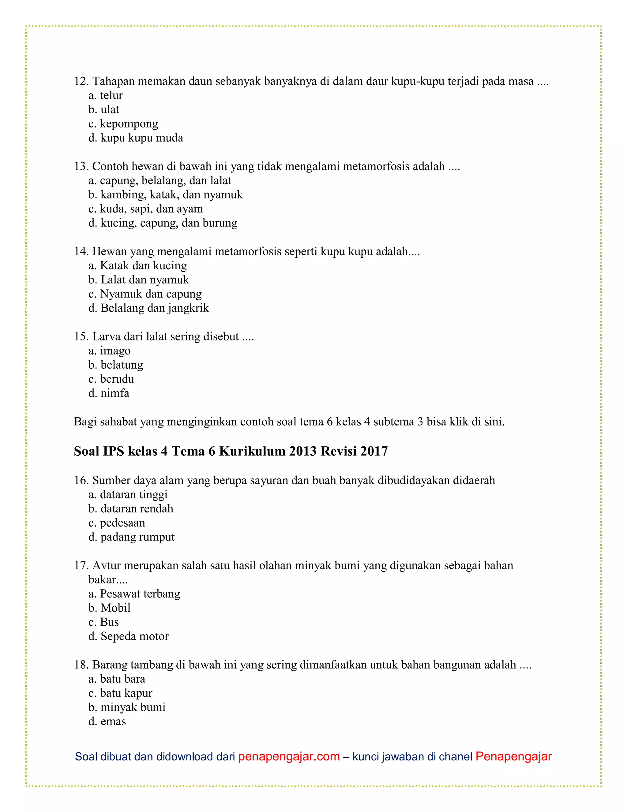 Soal tema 6 kelas 4 subtema 2 | PDF