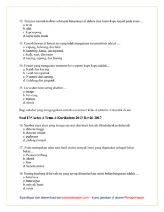 Soal tema 6 kelas 4 subtema 2 | PDF