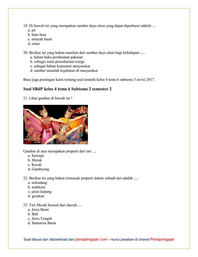 Soal tema 6 kelas 4 subtema 2 | PDF