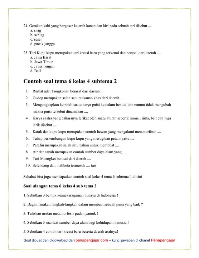 Soal tema 6 kelas 4 subtema 2 | PDF