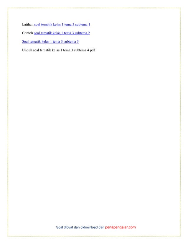 Soal tematik kelas 1 tema 3 subtema 4 dan kunci jawaban | PDF