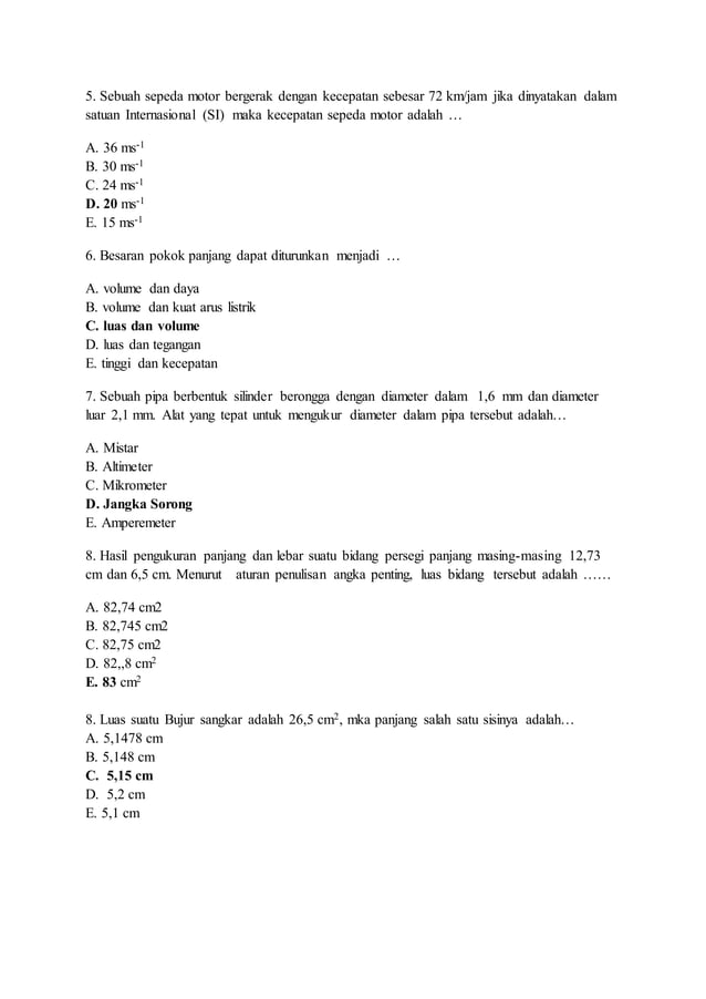Soal tentang satuan dan besaran'' | PDF