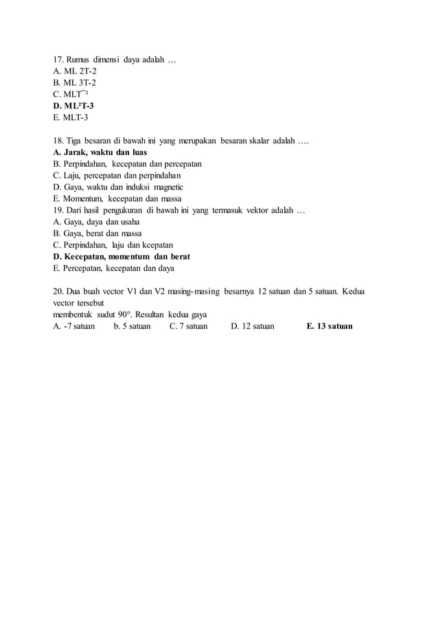 Soal tentang satuan dan besaran'' | PDF