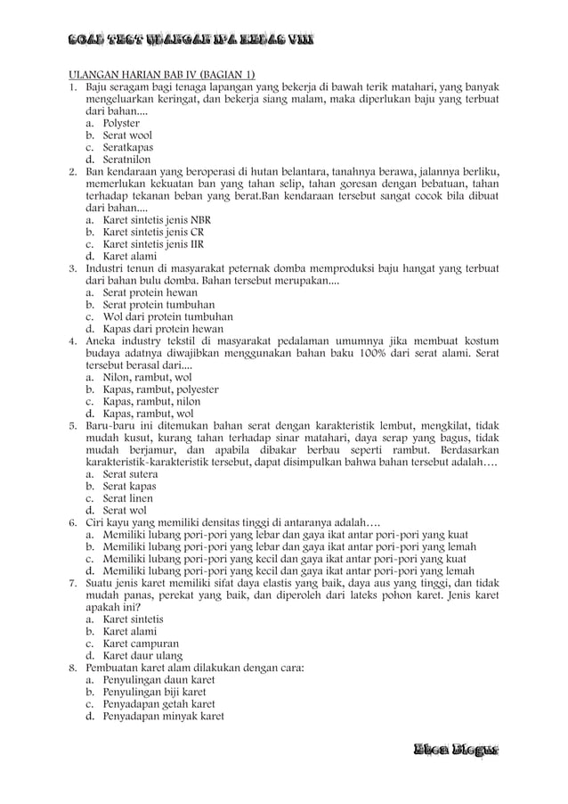 SOAL ULANGAN HARIAN KELAS VIII (BAB III-VI) | PDF