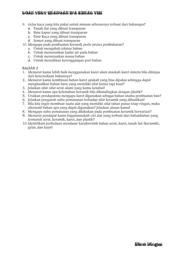 SOAL ULANGAN HARIAN KELAS VIII (BAB III-VI) | PDF