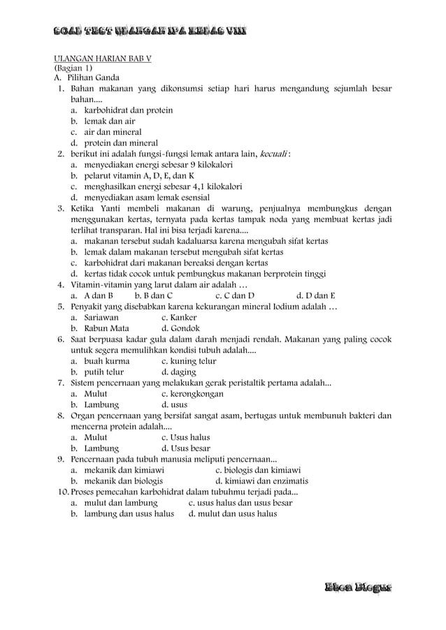 SOAL ULANGAN HARIAN KELAS VIII (BAB III-VI) | PDF