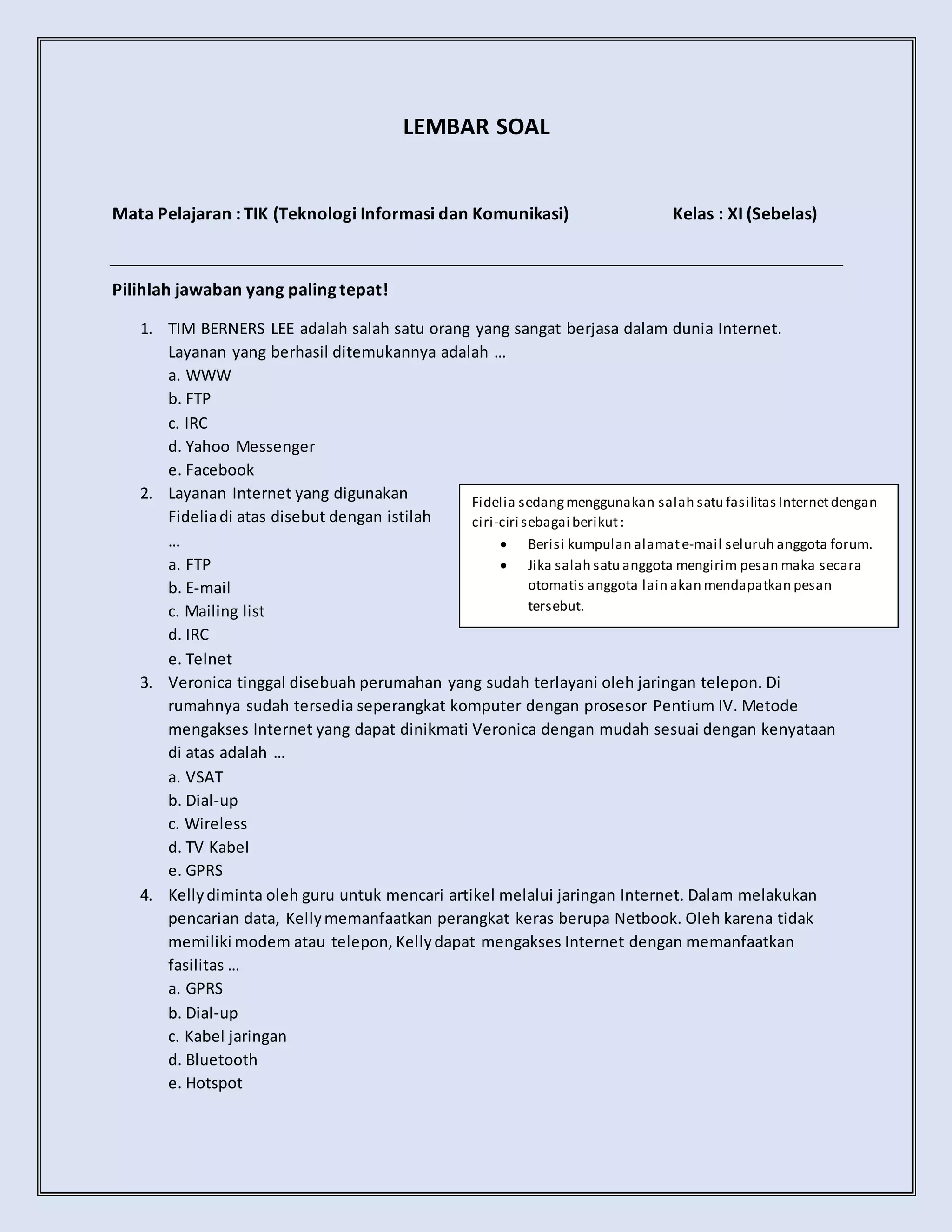Soal tik kelas xi | PDF