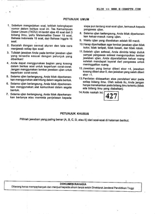 Soal tkdu sbmptn 2013 kode 427 & kunci jawaban | PDF | Educational Assessment | Education