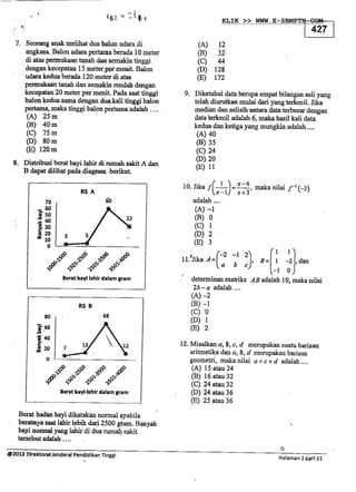 Soal tkdu sbmptn 2013 kode 427 & kunci jawaban | PDF | Educational Assessment | Education