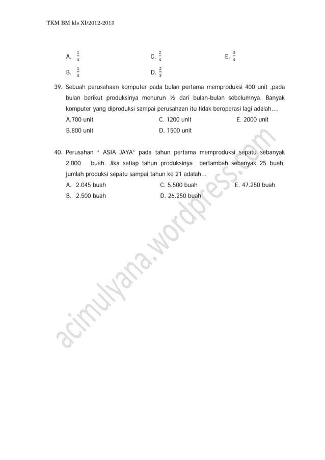 Soal tkm bismen 2012 2013 paket a | PDF