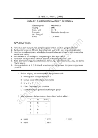 Soal tkm bismen 2012 2013 paket a | PDF