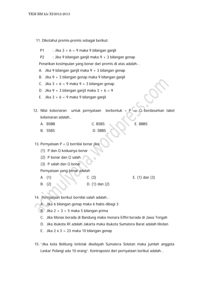 Soal tkm bismen 2012 2013 paket a | PDF