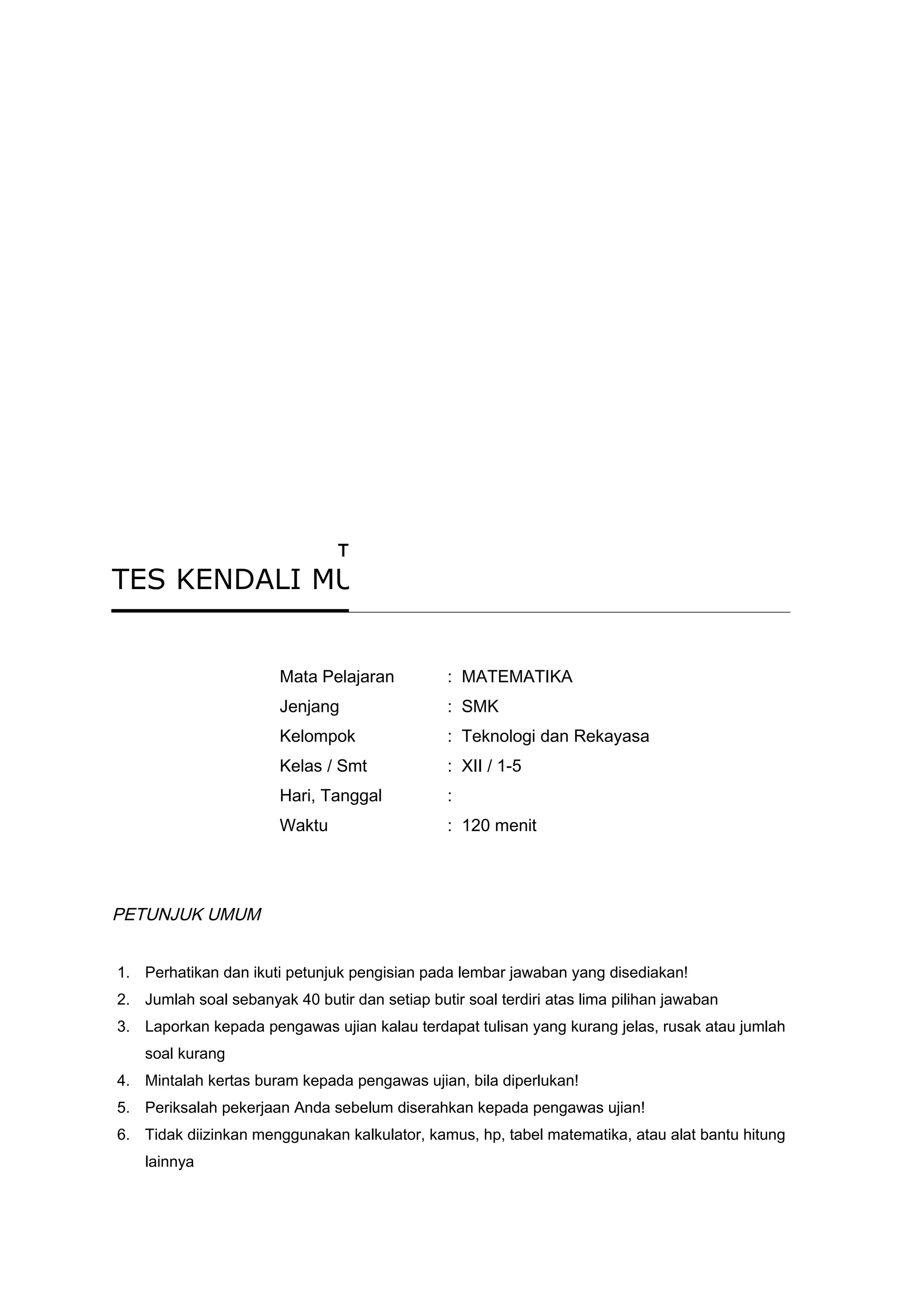 Soal tkm matematika 2011 2012 paket a | DOC
