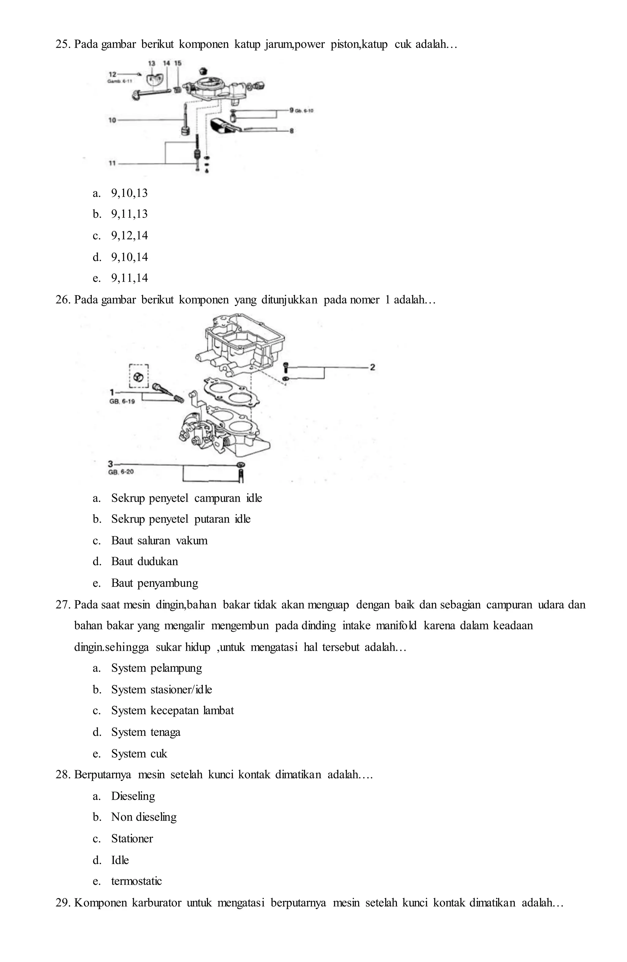 Soal tmkr uassistem pendingin dan sistem bahan bakar bensin | DOCX
