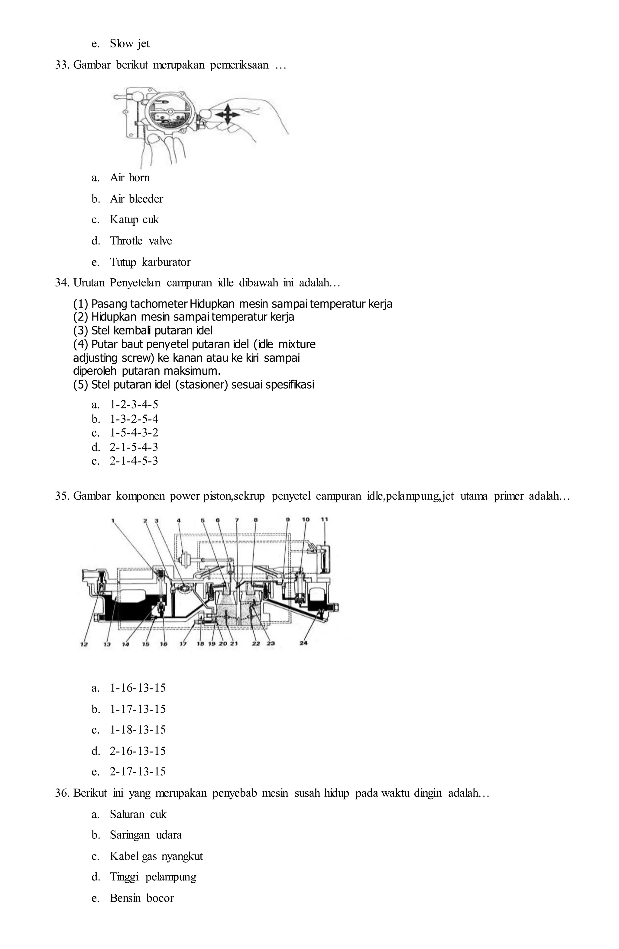 Soal tmkr uassistem pendingin dan sistem bahan bakar bensin | DOCX