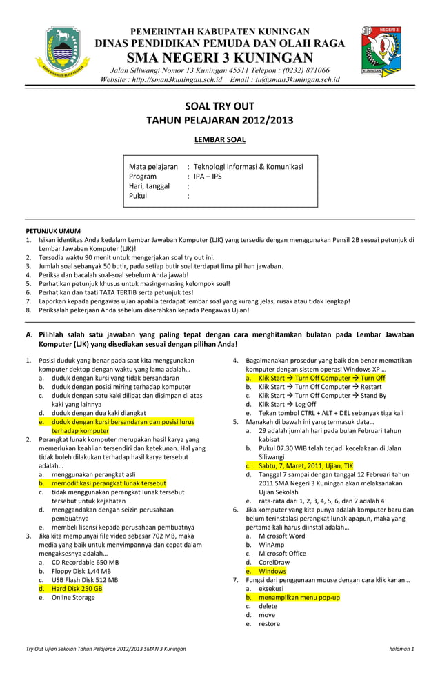 Soal to 1 tik 2012 + kunci | PDF