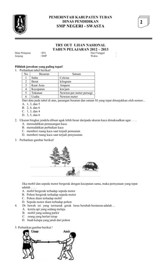 Soal tryout ipa smp tipe 2 | DOCX