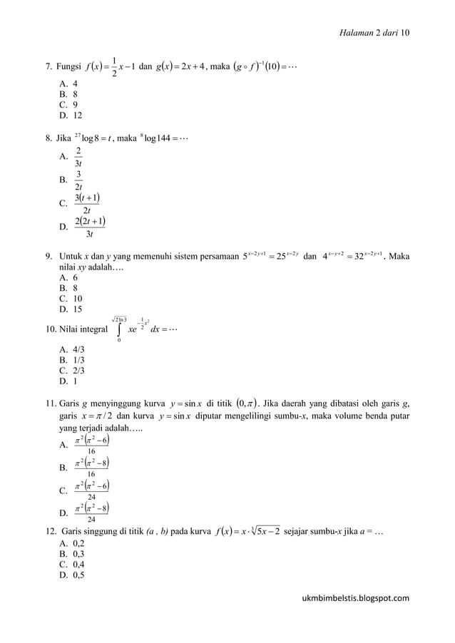 Soal to nasional matematika STIS | PDF | Free Download