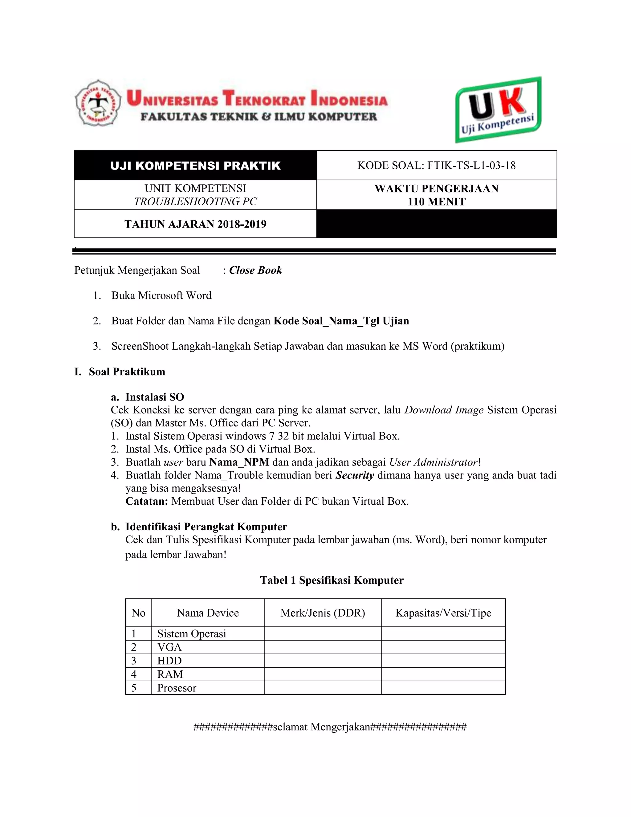Soal trouble praktikum revisi | PDF