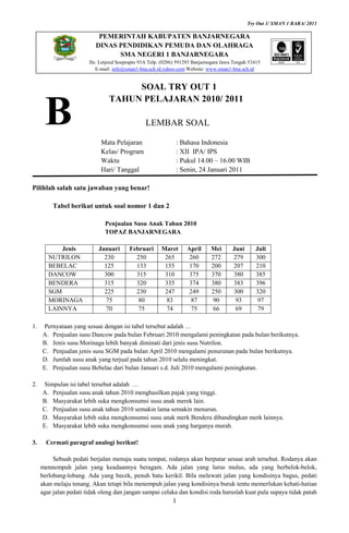 Soal try out 1 banjar 2011 | PDF