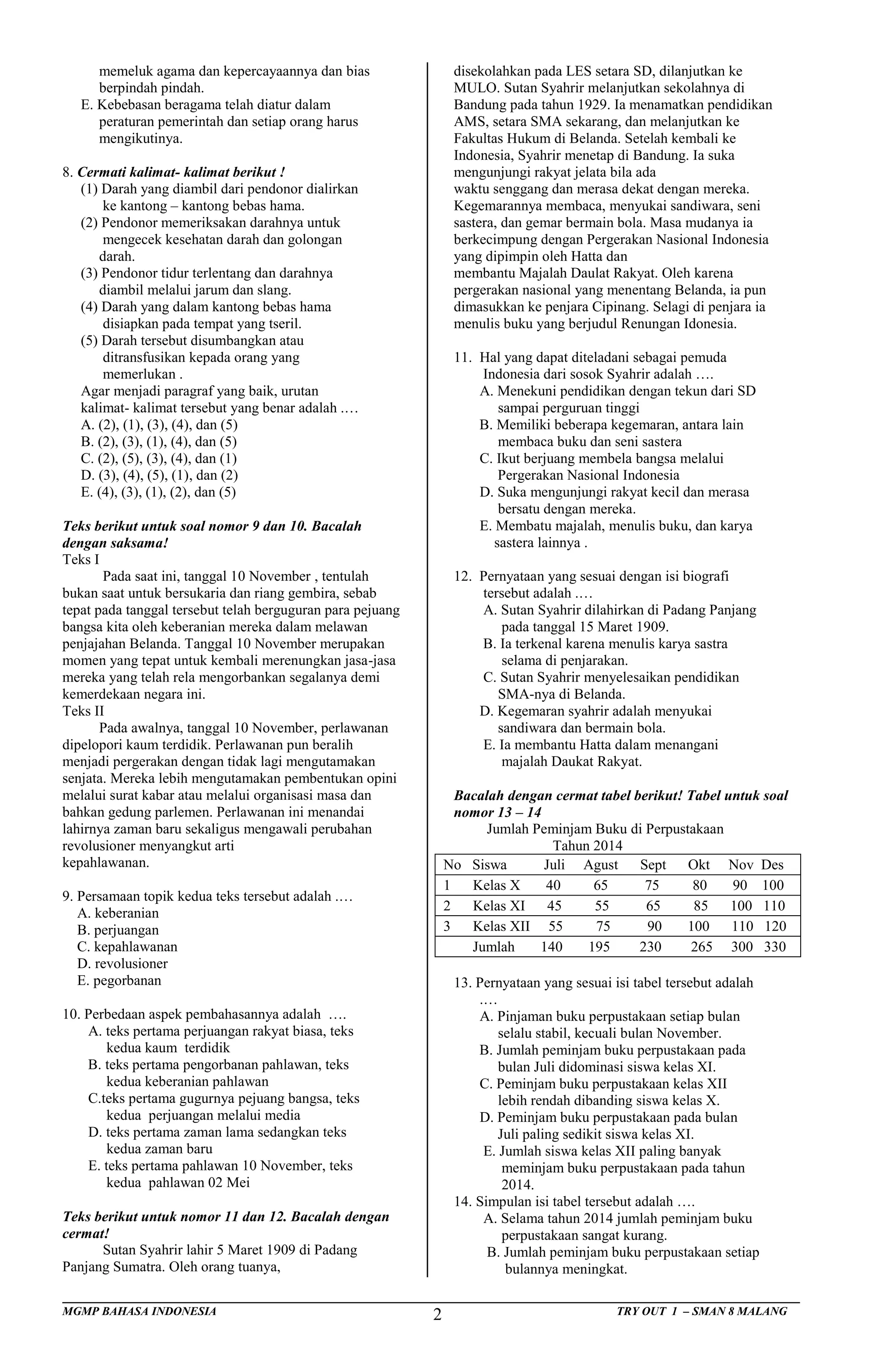Soal try out Bahasa dan Sastra Indonesia | PDF