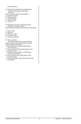 Soal try out Bahasa dan Sastra Indonesia | PDF