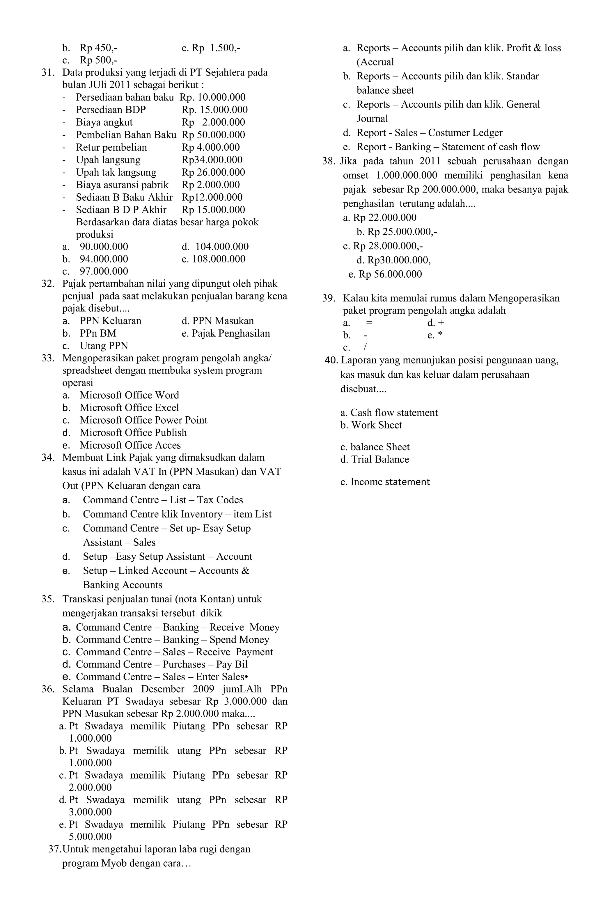 Soal teori kejuruan akuntansi smk tahun 2012 | PDF