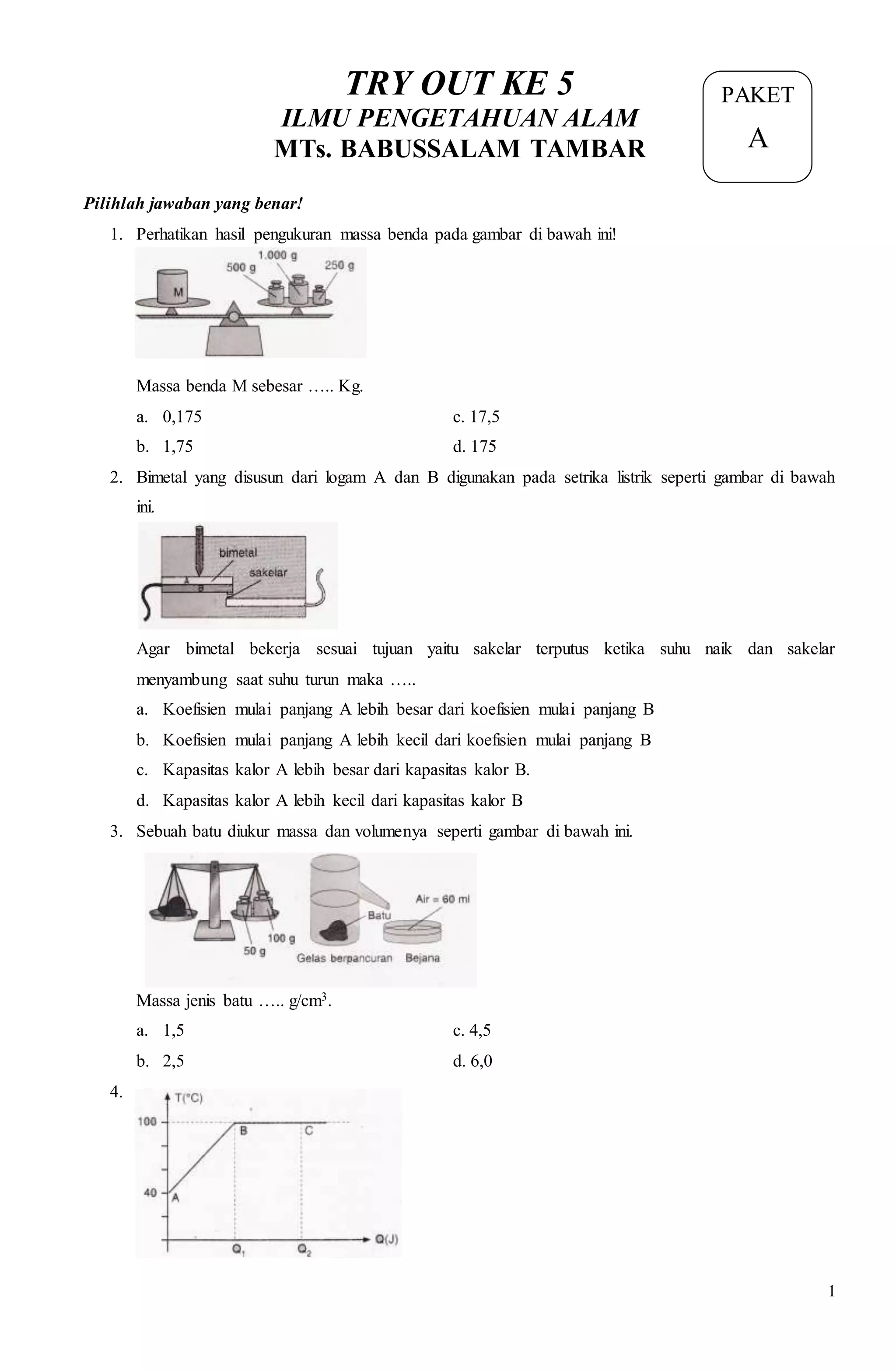 Soal try out IPA SMP/MTs dan Kunci Jawaban | DOCX