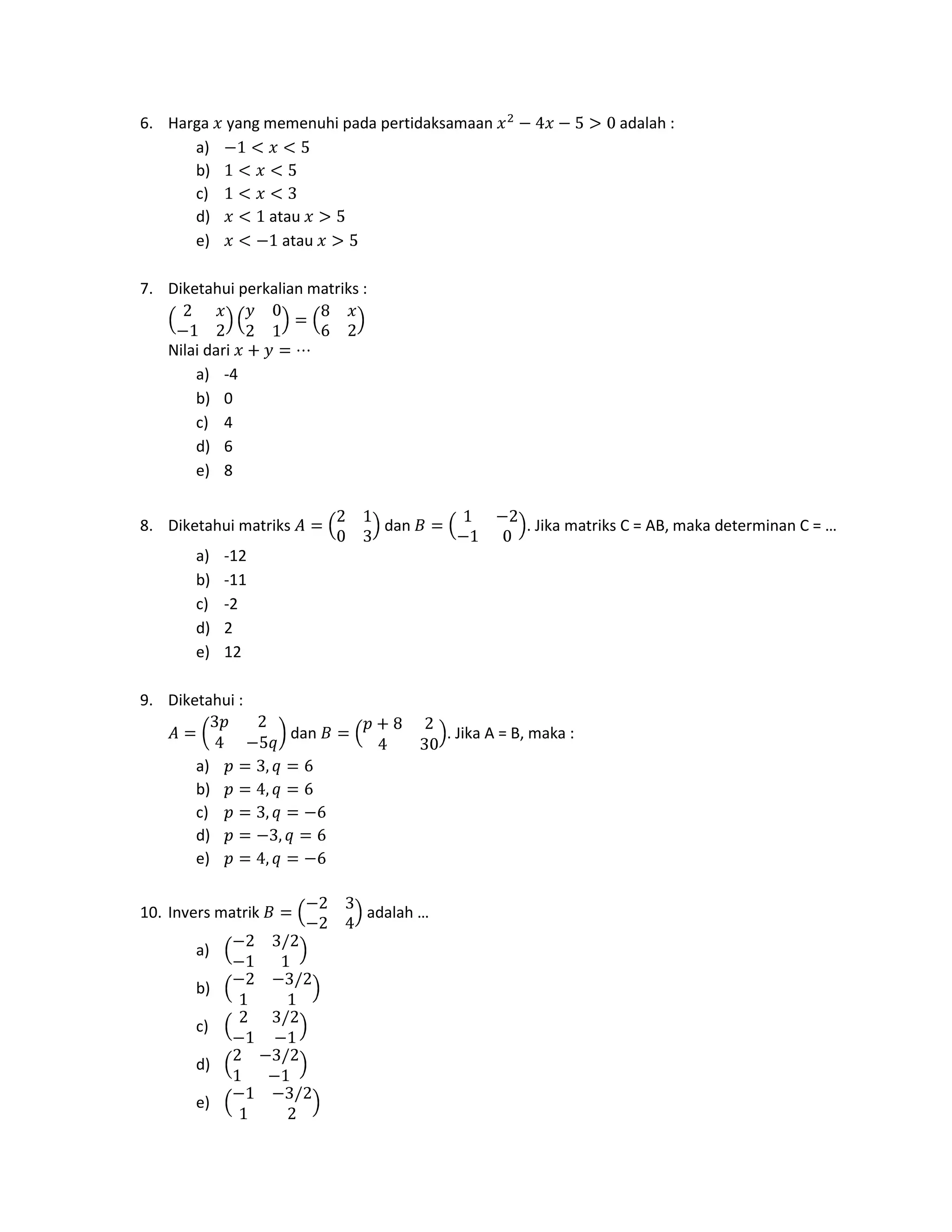 Soal tryout matematika sma ipa | DOCX