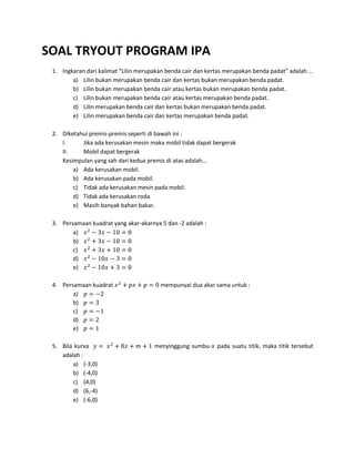Soal tryout matematika sma ipa | DOCX