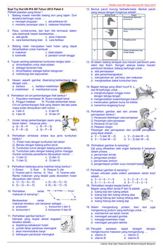 Soal try out UN IPA SD Muhammadiyah Banjaran Tahun 2012 Paket | DOCX
