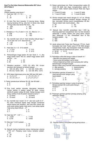 Soal try out UN Matematika SD Muh. Banjaran Tahun 2012 paket | PDF