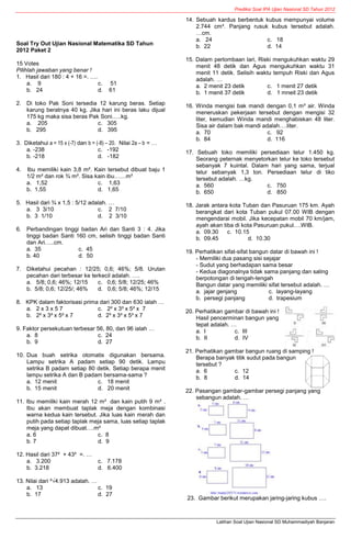 Soal try Out UN Matematika SD MuhammadiyahBanjaran tahun 2012 paket | DOCX