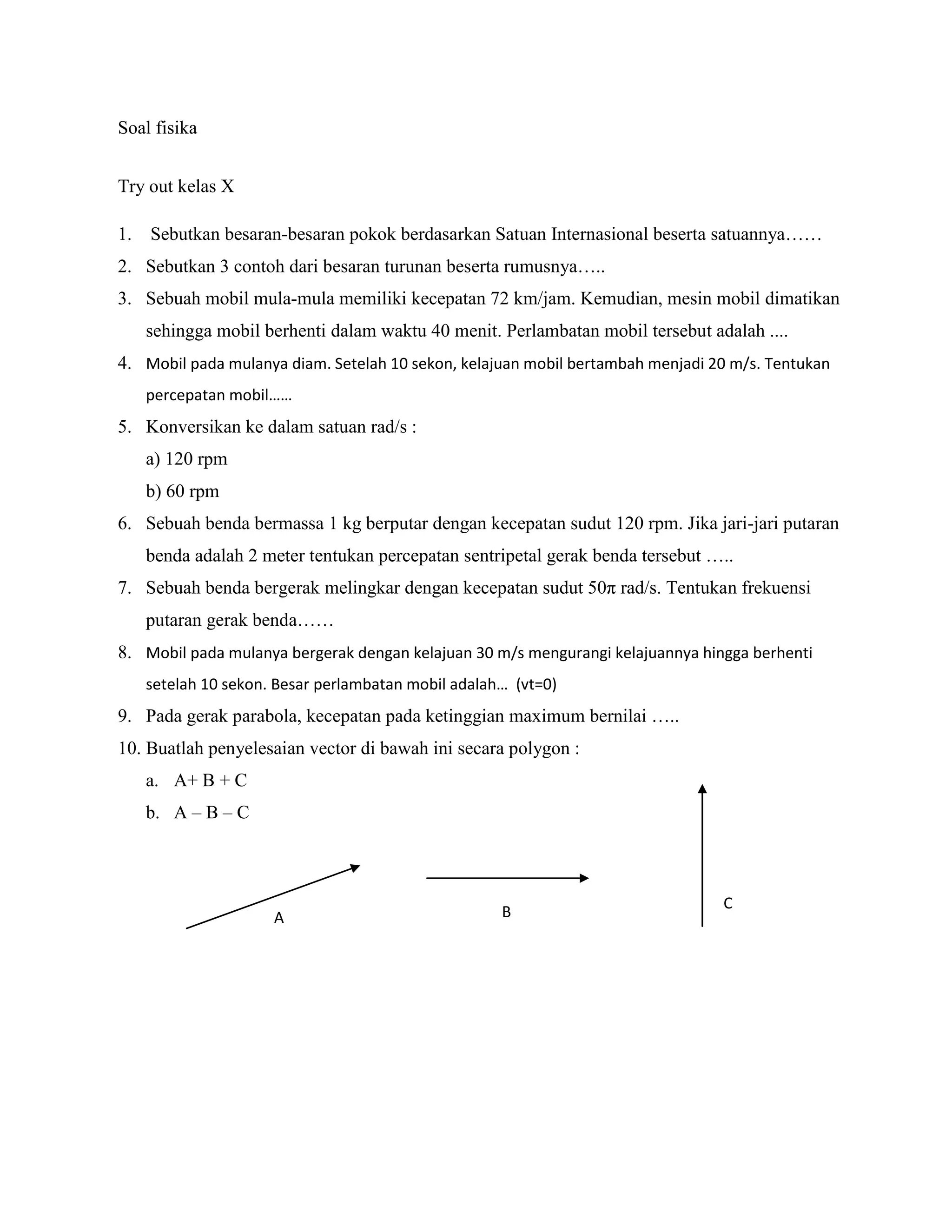 Soal tyr out fisika kelas x | DOCX