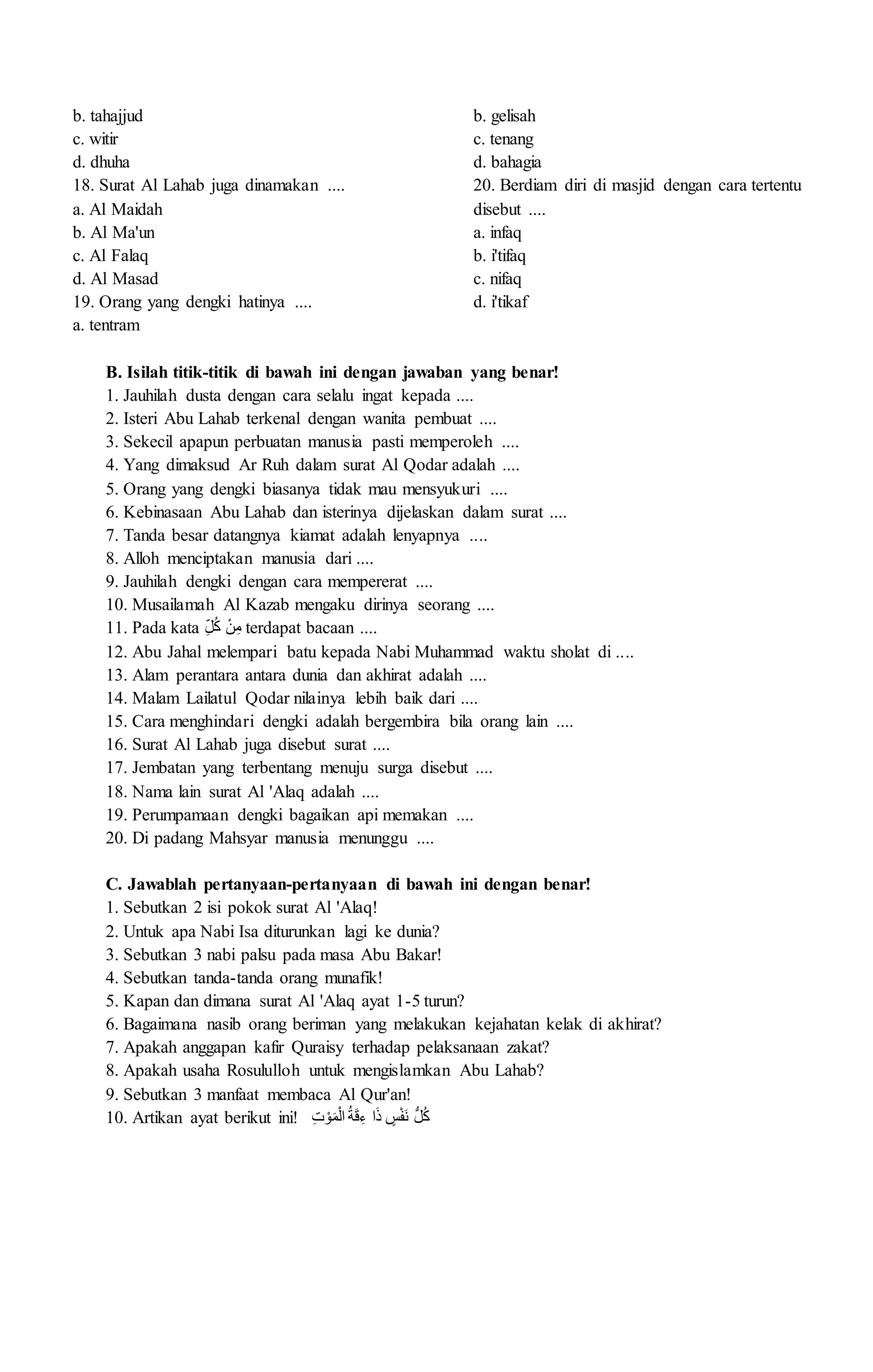 Soal uas agama SD | PDF