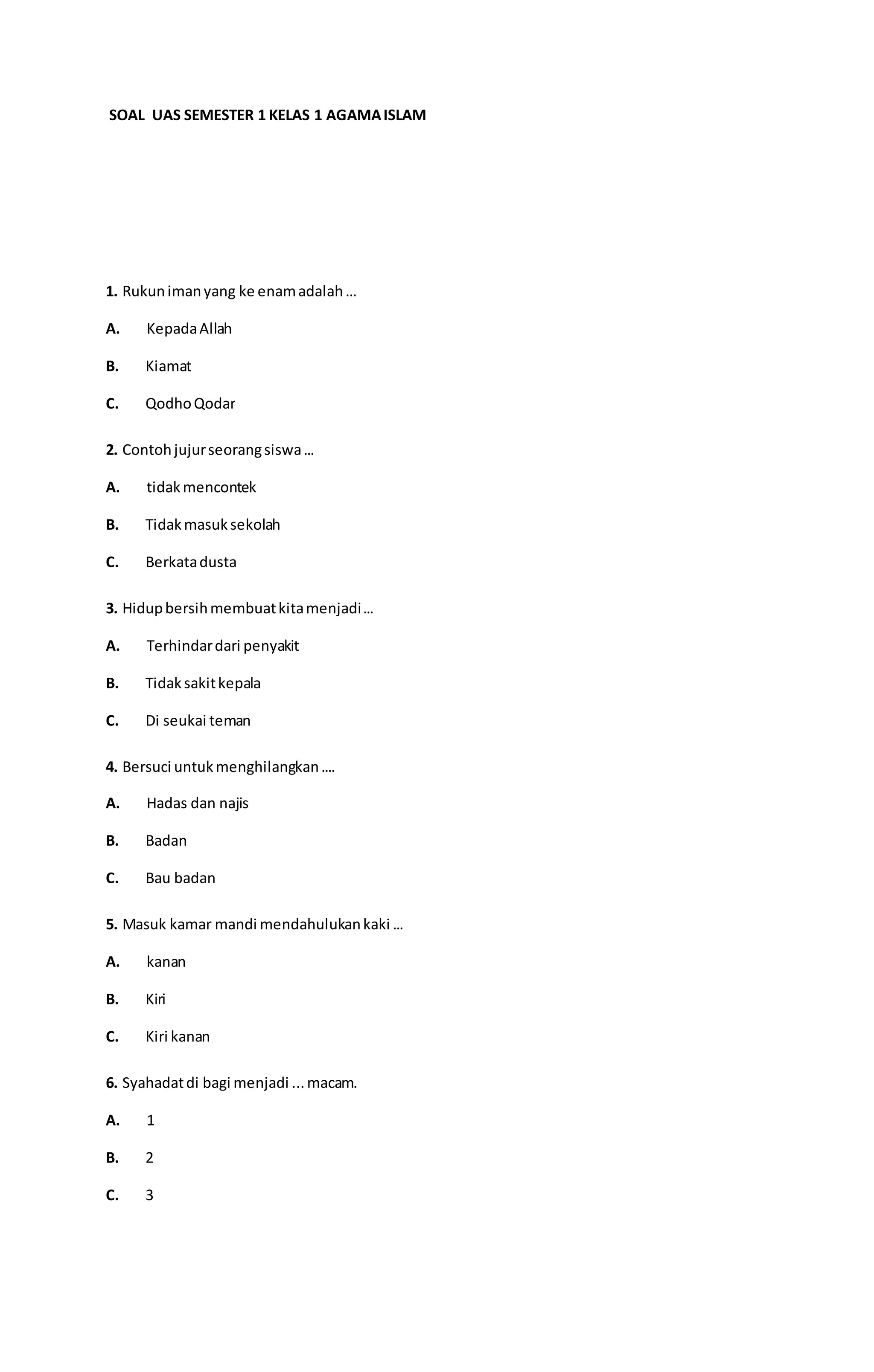Soal uas agama SD | PDF