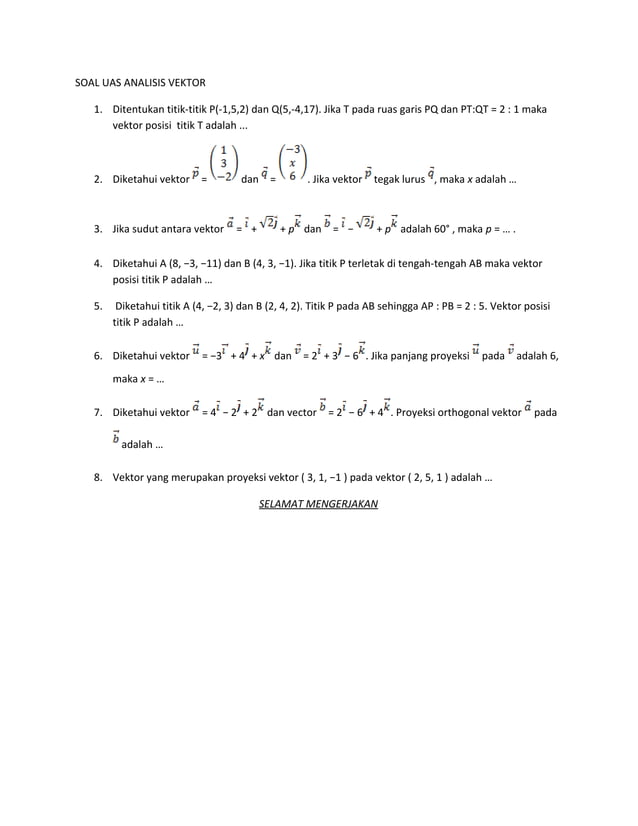 Soal uas analisis vektor | DOC